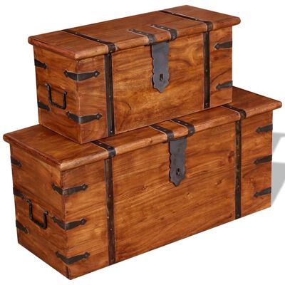 vidaXL Two Piece Storage Chest Set Solid Wood | vidaXL.com