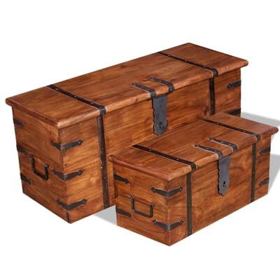 vidaXL Two Piece Storage Chest Set Solid Wood | vidaXL.com