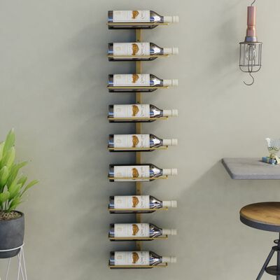 vidaXL Wall-mounted Wine Rack for 9 Bottles Gold Iron | vidaXL.com
