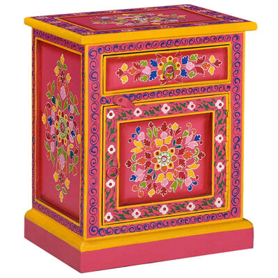 vidaXL Bedside Cabinet Solid Mango Wood Pink Hand Painted | vidaXL.com
