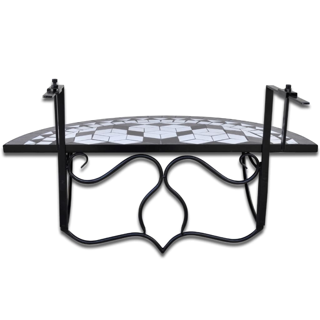 vidaXL Hanging Balcony Table Black and White Mosaic | vidaXL.com