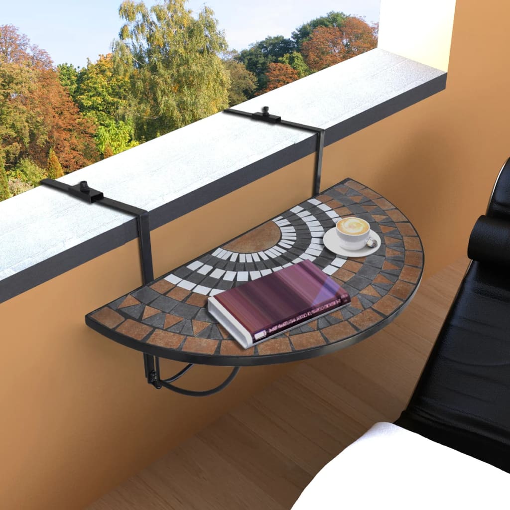 vidaXL Hanging Balcony Table Terracotta and White Mosaic | vidaXL.com