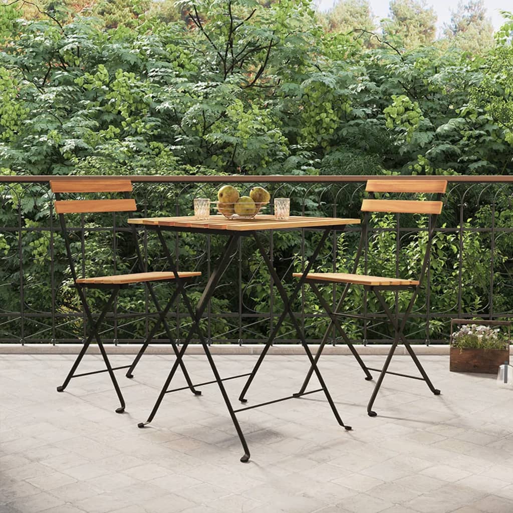 vidaXL 3 Piece Folding Bistro Set Solid Wood Teak and Steel | vidaXL.com