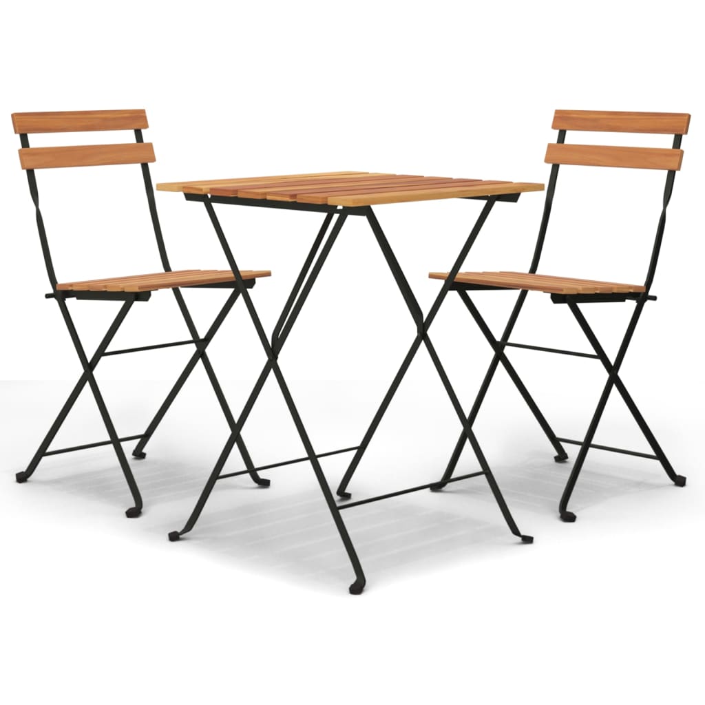 vidaXL 3 Piece Folding Bistro Set Solid Wood Teak and Steel | vidaXL.com