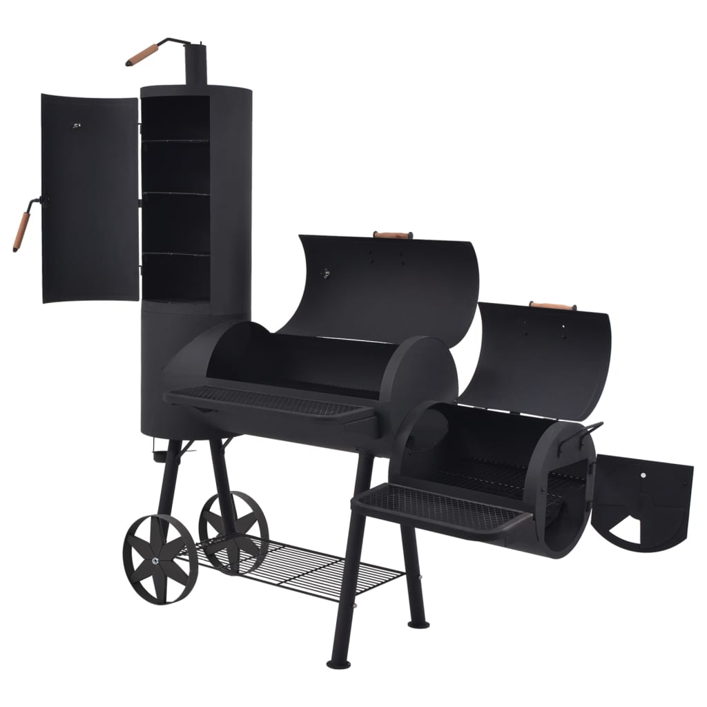 vidaXL BBQ Charcoal Smoker with Bottom Shelf Black Heavy XXL | vidaXL.com