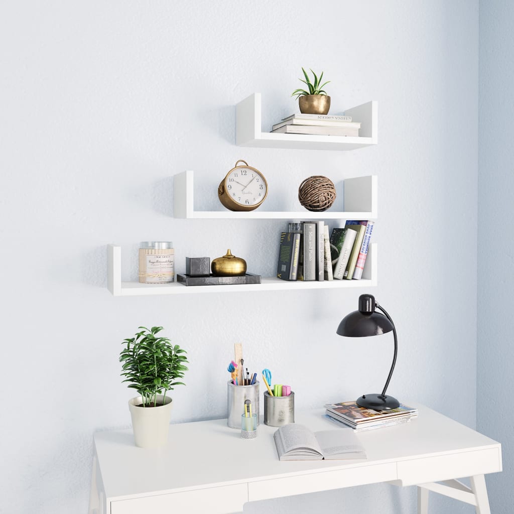 vidaXL Wall Display Shelf 3 pcs White Engineered Wood | vidaXL.com