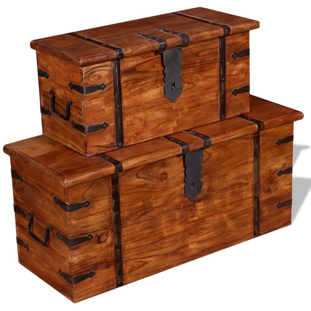 vidaXL Two Piece Storage Chest Set Solid Wood | vidaXL.com