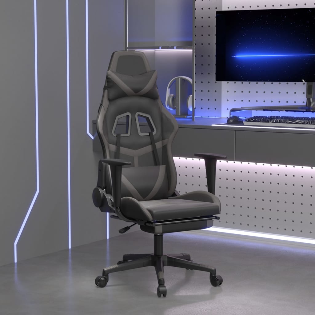 vidaXL Gaming Chair Black and Grey Faux leather, Metal, Plywood Large ...