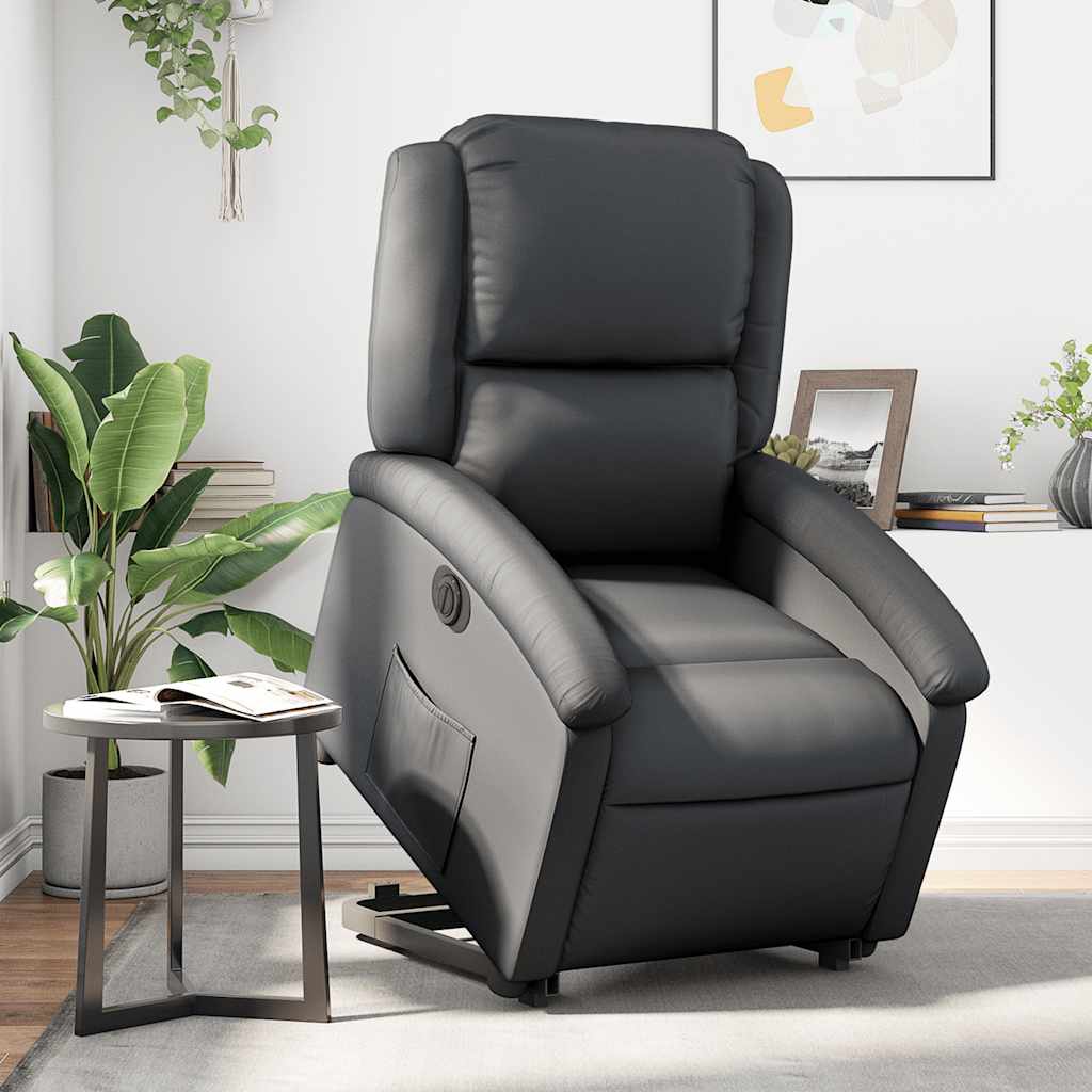 vidaXL Electric Stand up Recliner Chair Black Real Leather | vidaXL.com