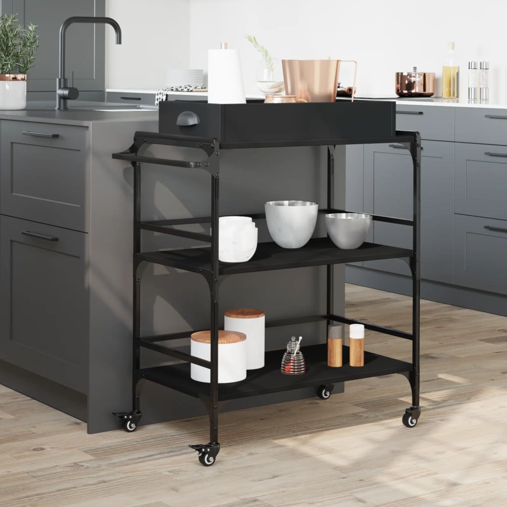 vidaXL Kitchen Trolley Black 32.1"x16.1"x36.4" Engineered Wood | vidaXL.com
