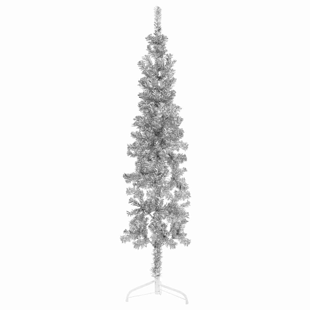 vidaXL Slim Artificial Half Christmas Tree with Stand Silver 4 ft ...