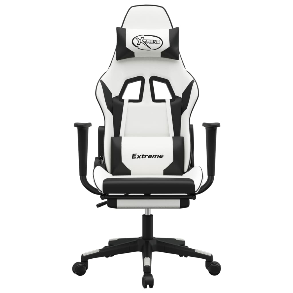 vidaXL Gaming Chair with Footrest White and Black Faux Leather | vidaXL.com