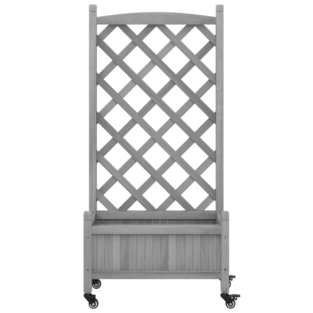 vidaXL Planter with Trellis and Wheels Gray Solid Wood Fir | vidaXL.com