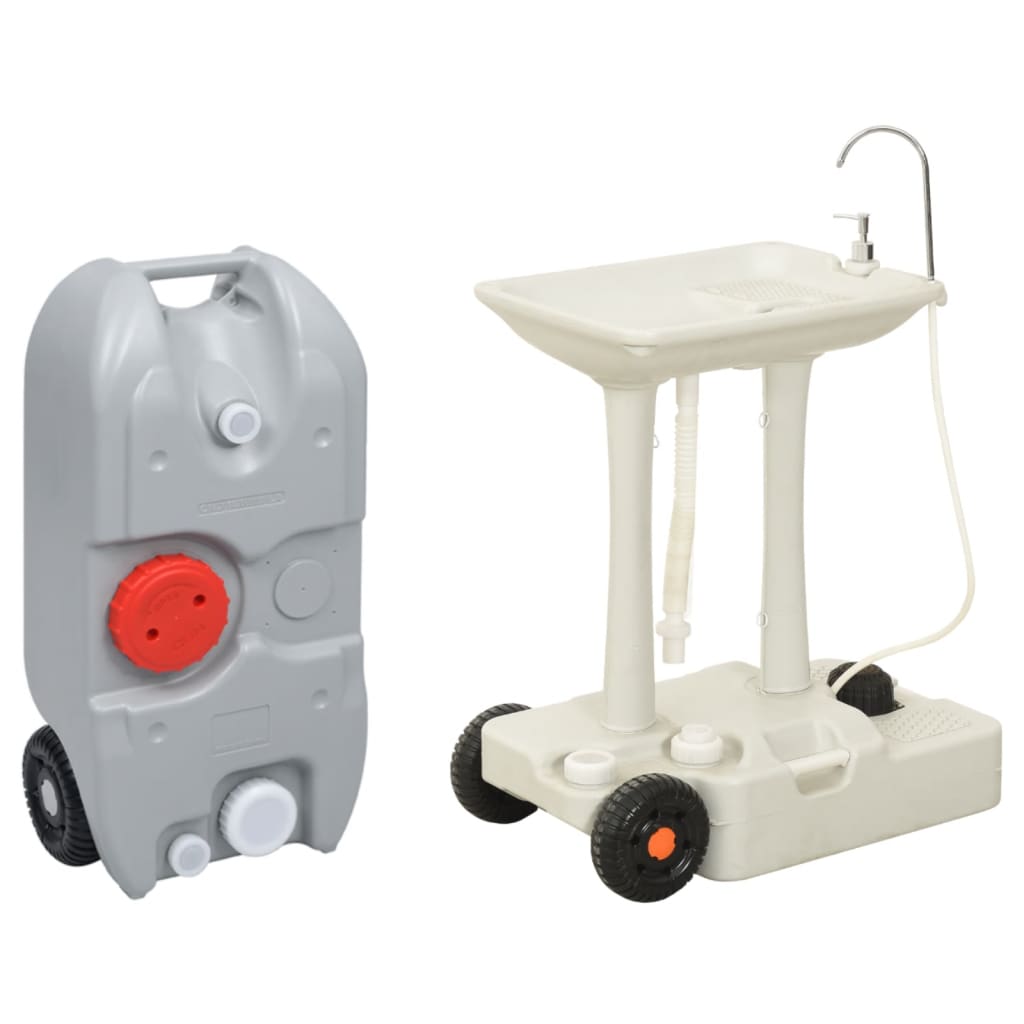 vidaXL Camping Hand Wash Stand with Wheeled Water Tank Grey | vidaXL.com